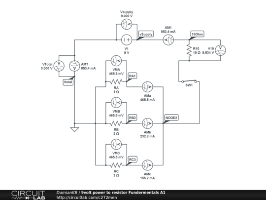 9volt power to resistor Fundermentals A1 - CircuitLab