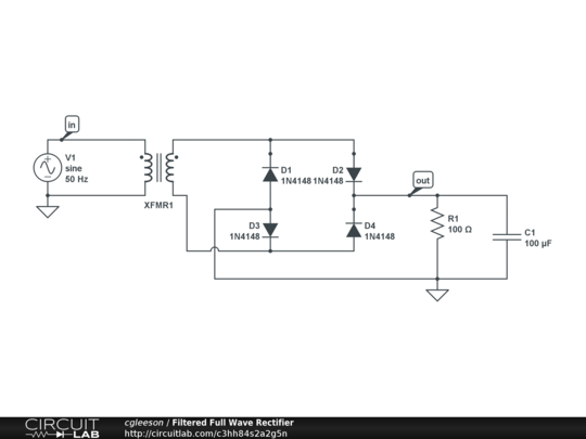 Filtered Full Wave Rectifier - CircuitLab