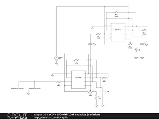 VCO + LFO with 10uF capacitor (variation) - CircuitLab
