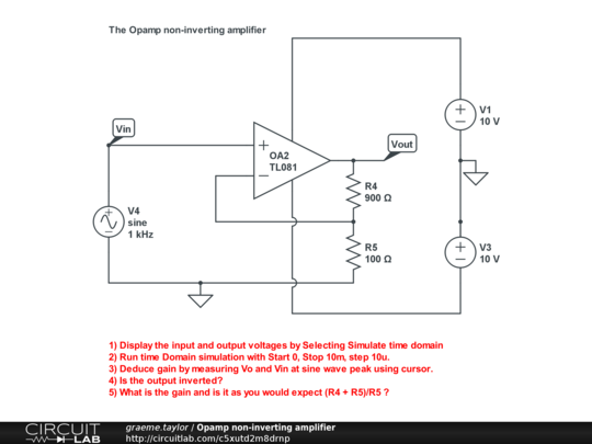 Opamp Non Inverting Amplifier Circuitlab