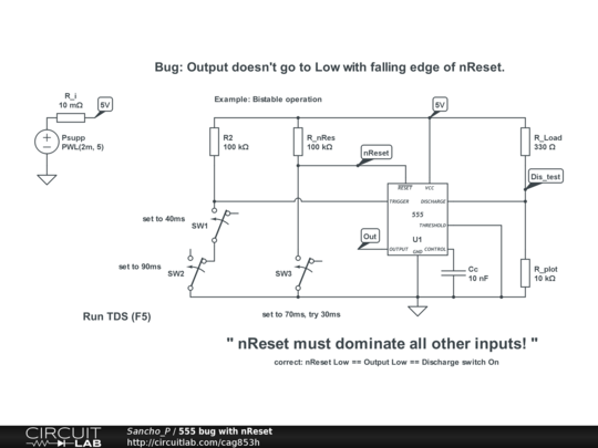 Bug Report: 555 bug with nReset - CircuitLab