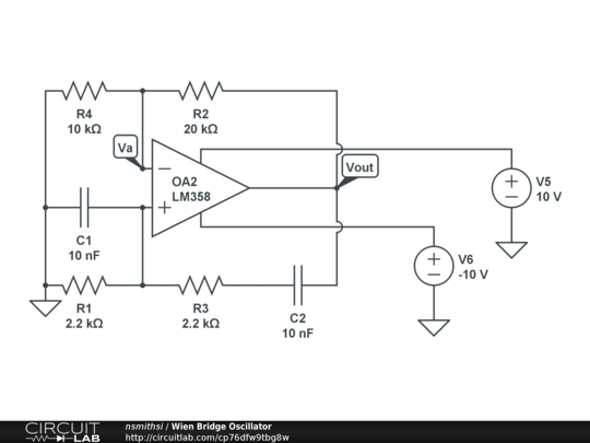 Wien Bridge Oscillator - CircuitLab
