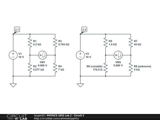 PHYSICS 1E03 Lab 2 - Circuit 2 - CircuitLab
